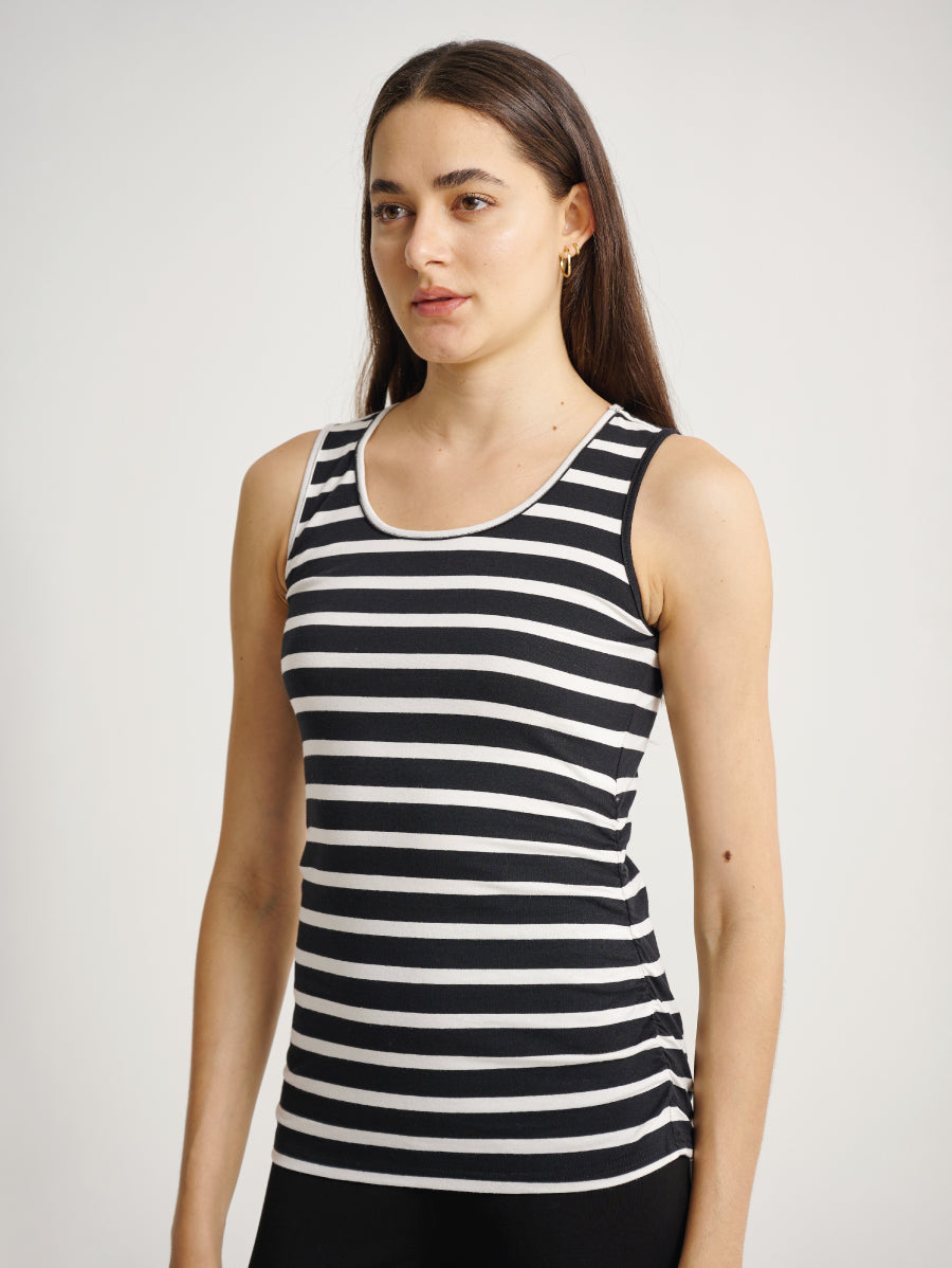 Side Ruched Sleeveless Black/White Strips Maternity Singlet – Bmama ...